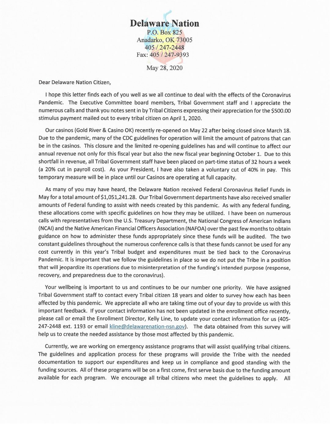 A Letter From The President | Delaware Nation