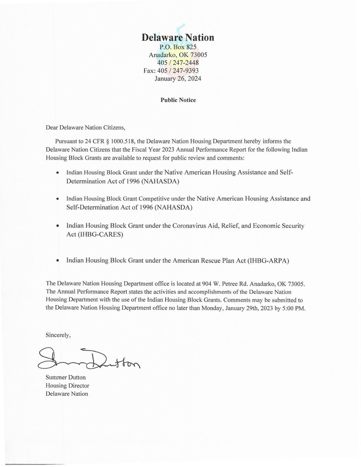 Public Notice | Delaware Nation