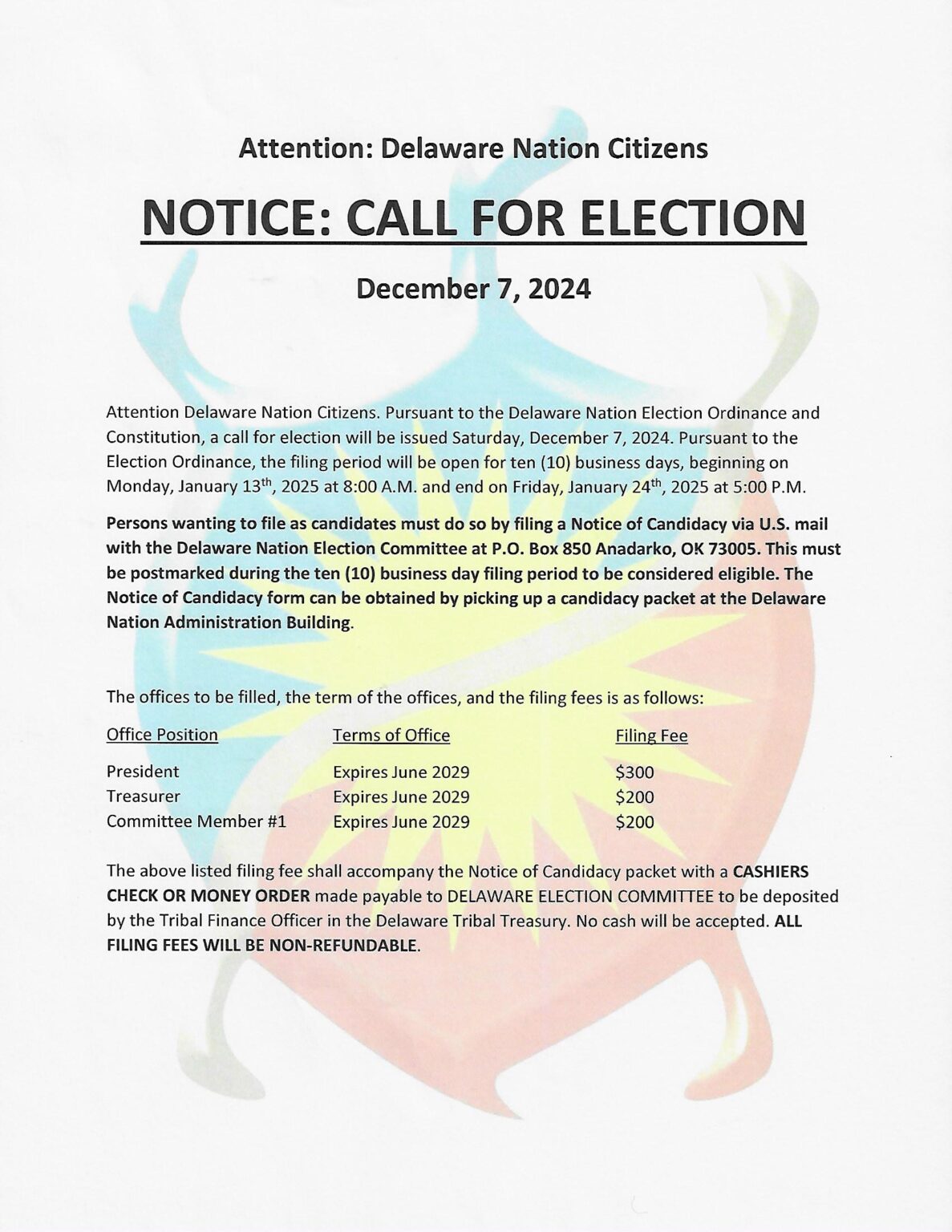 Call for Election | Delaware Nation